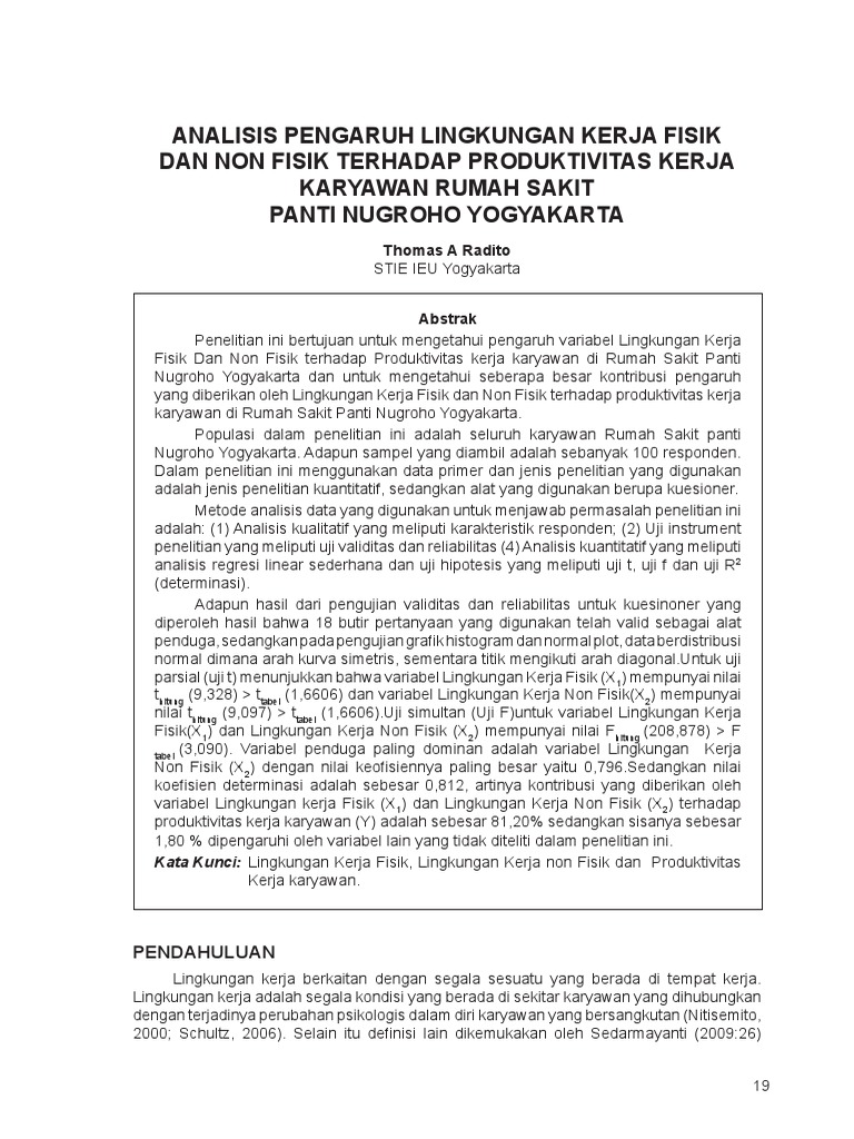 ANALISIS PENGARUH LINGKUNGAN KERJA FISIK DAN NON FISIK TERHADAP ...