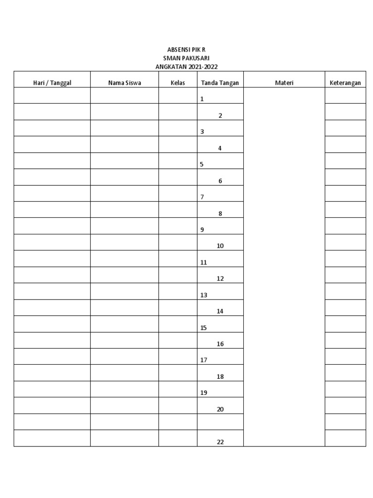 Contoh ABSENSI PIK R | PDF