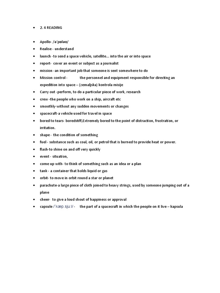Space Mission Vocabulary Guide | PDF