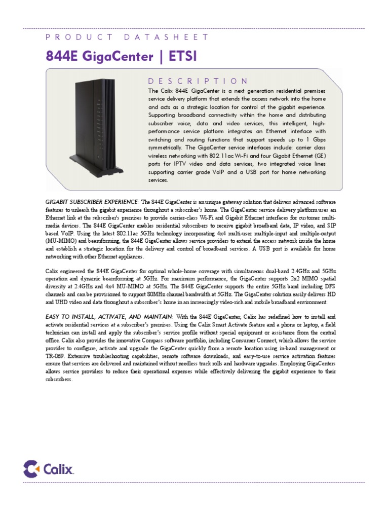 844E Gigacenter - Etsi: Product Datasheet | PDF | Wi Fi | Ieee 802.11