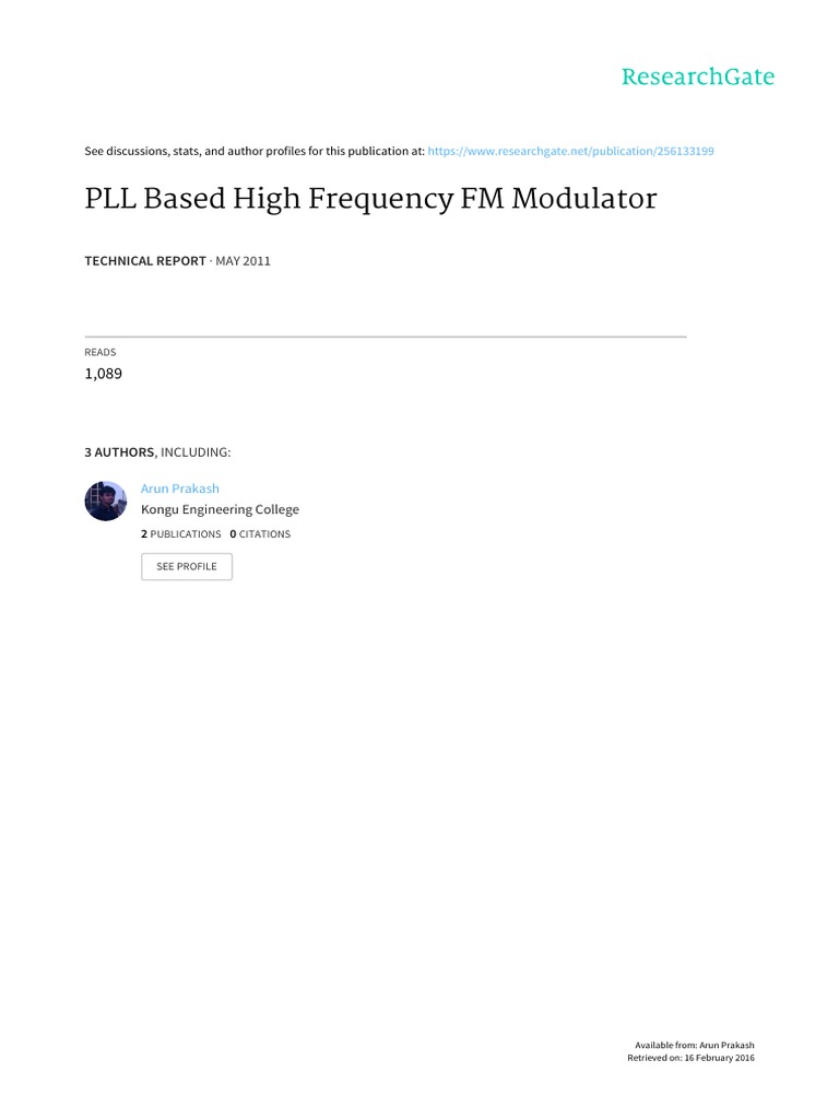 PLL Based High Frequency FM Modulator | PDF | Detector (Radio ...
