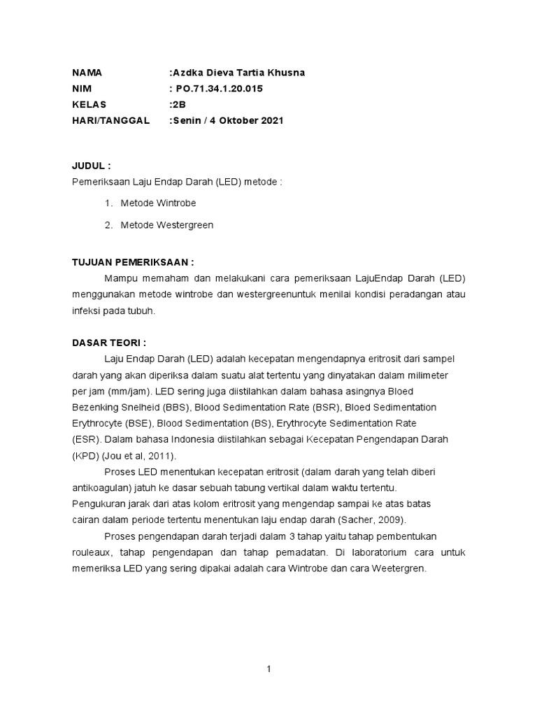 Pemeriksaan LED: Wintrobe & Westergreen | PDF | Sains & Matematika