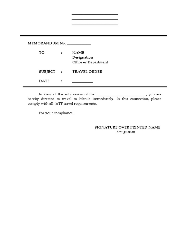 Travel Order Template | PDF