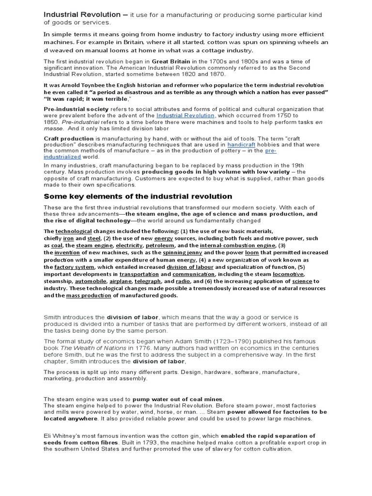 Some Key Elements of The Industrial Revolution | PDF | Industrial ...