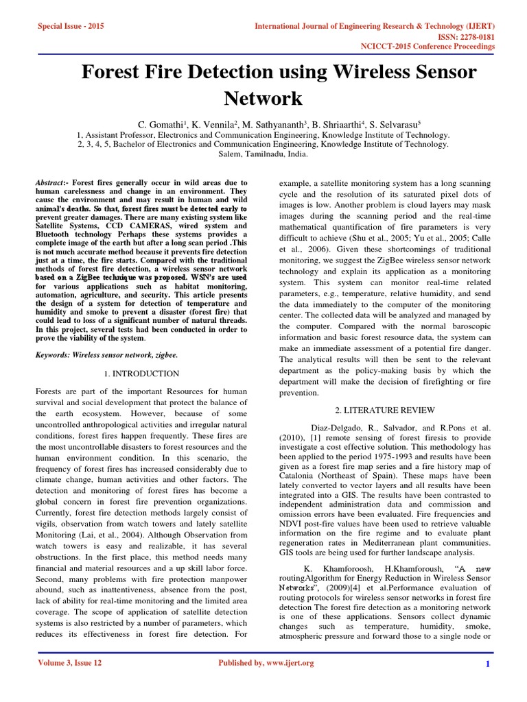 Forest Fire Detection via ZigBee WSN | PDF | Wireless Sensor Network | Computer Network