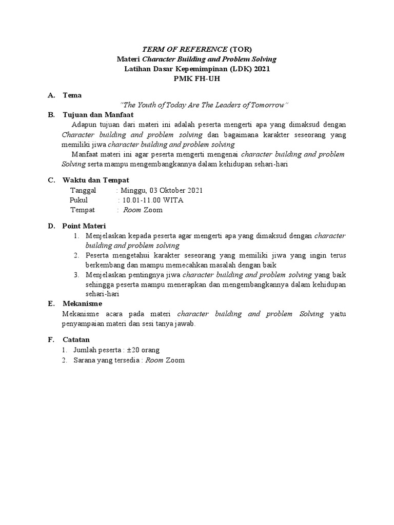 TERM OF REFERENCE LDK 2021 (Rev) | PDF