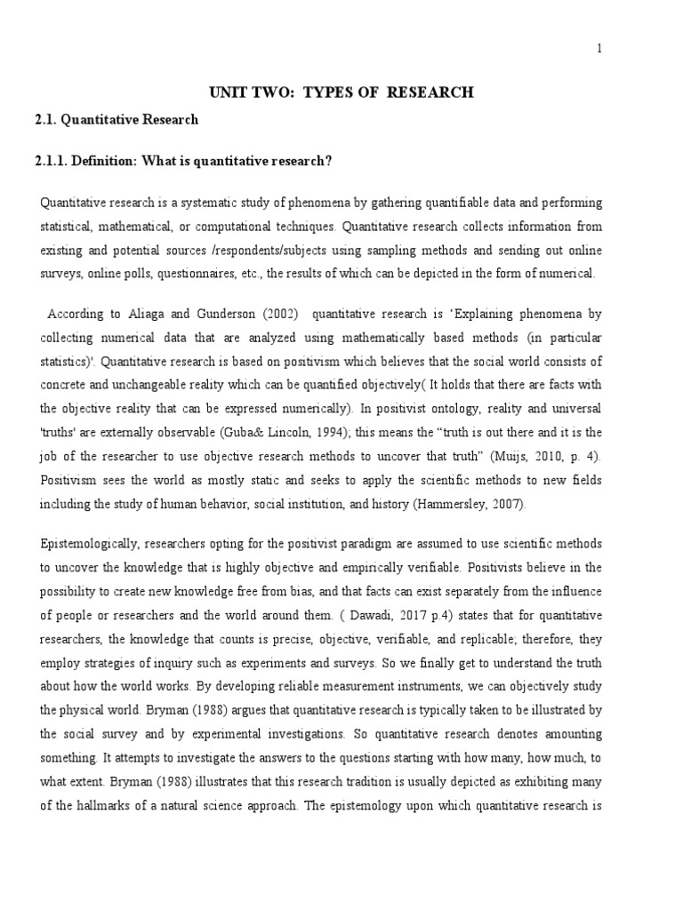 UNIT TWO - Types of Research, Quantitative Research | PDF | Experiment ...