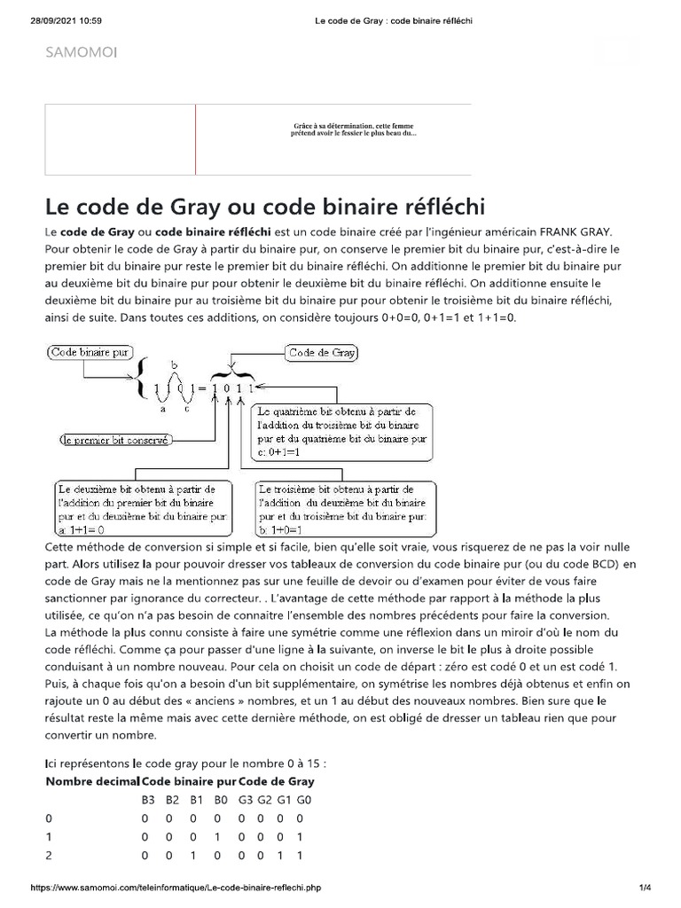 Le Code de Gray Ou Code Binaire Réfléchi | PDF