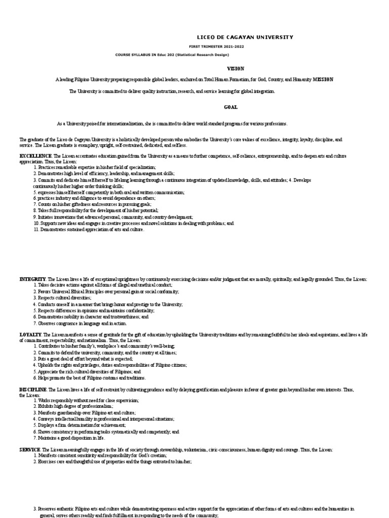 Course Syllabus in Educ 202 (Statistics) | PDF | Statistics | Analysis Of Variance