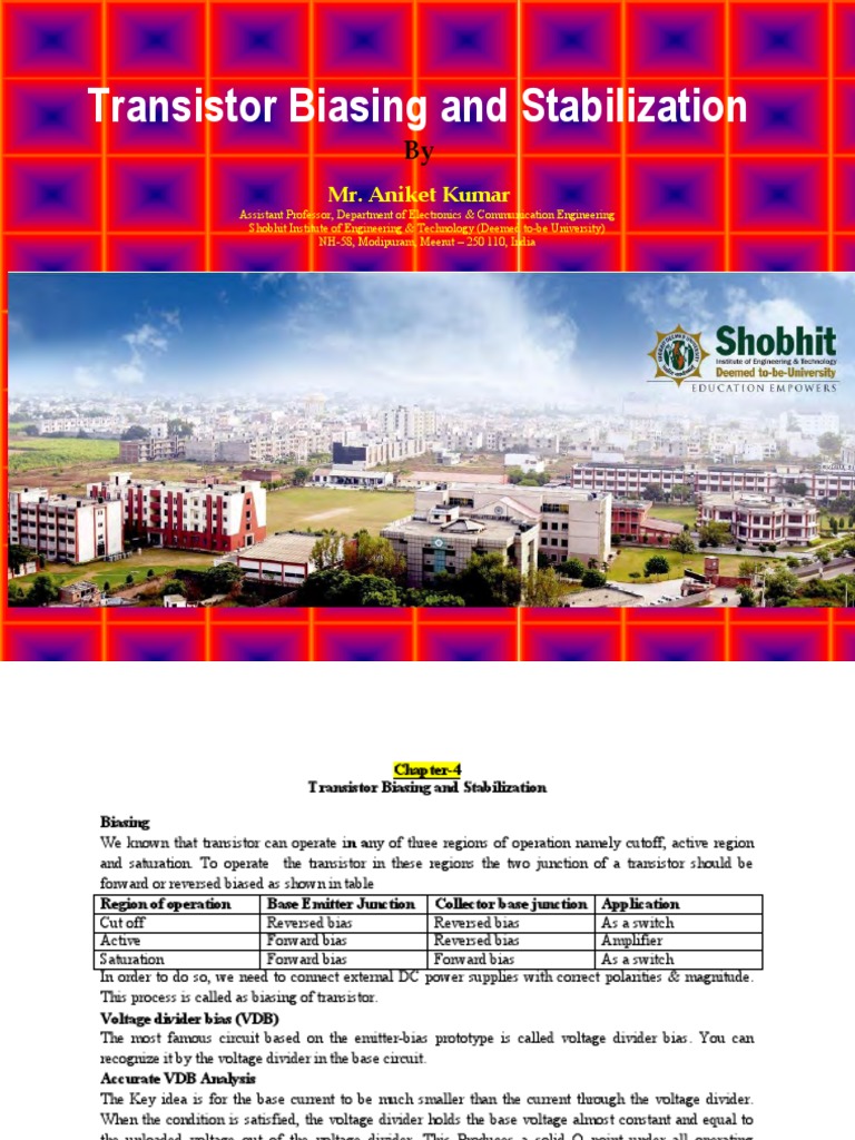 Transistor Biasing and Stabilization: Mr. Aniket Kumar | PDF | Bipolar Junction Transistor ...