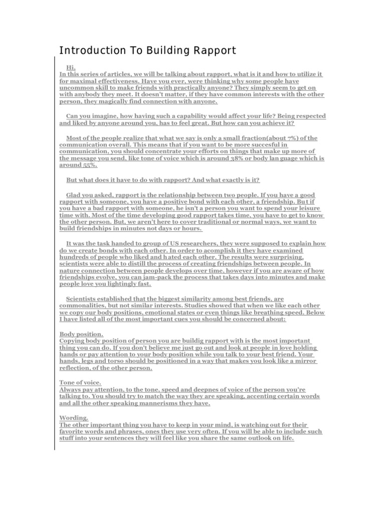 Rapport Building | PDF | Body Language | Persuasion