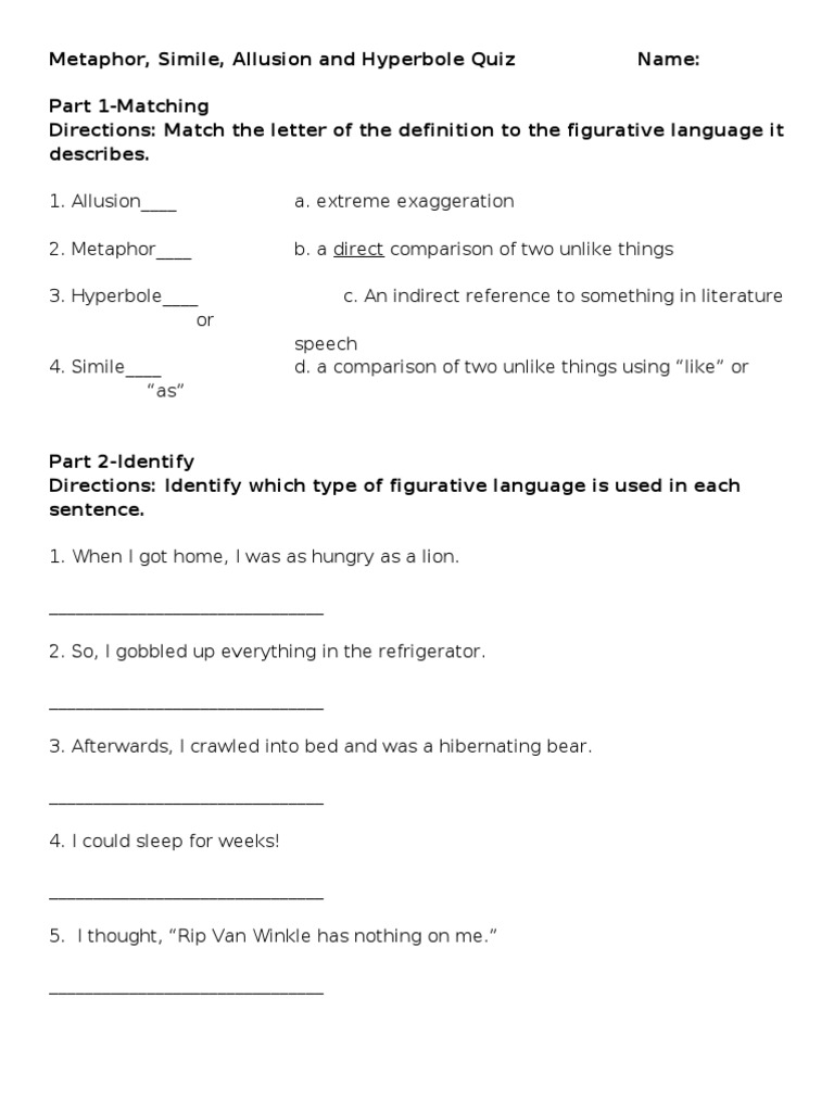 Figurative Language Quiz: Allusion & More | PDF | Rhetorical Techniques ...