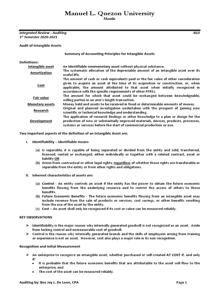 Audit of Intangible Assets | PDF | Intangible Asset | Goodwill (Accounting)