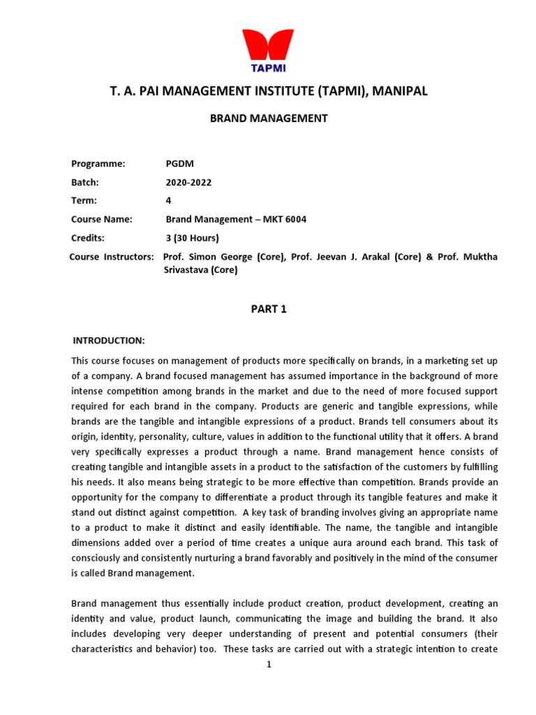 Brand Management Course Outline | PDF | Brand | Brand Management