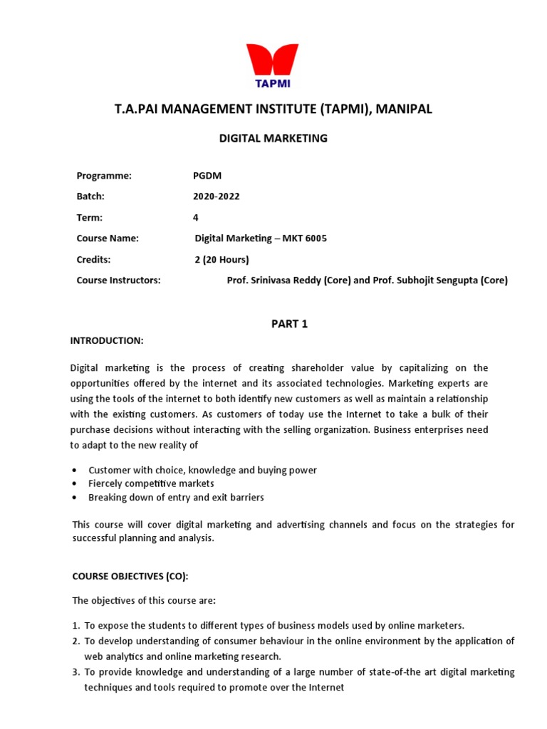 Digital Marketing Course Outline | PDF | Digital Marketing | Marketing