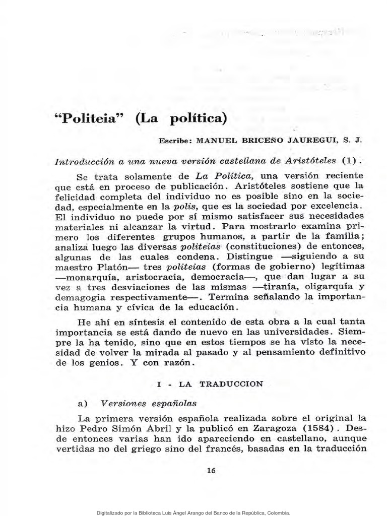 La Politeia | PDF | Aristóteles | República