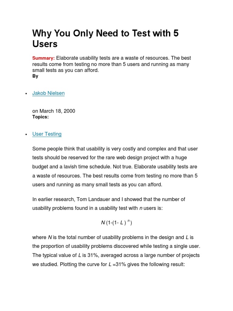 Why You Only Need To Test With 5 Users | Download Free PDF | Usability ...