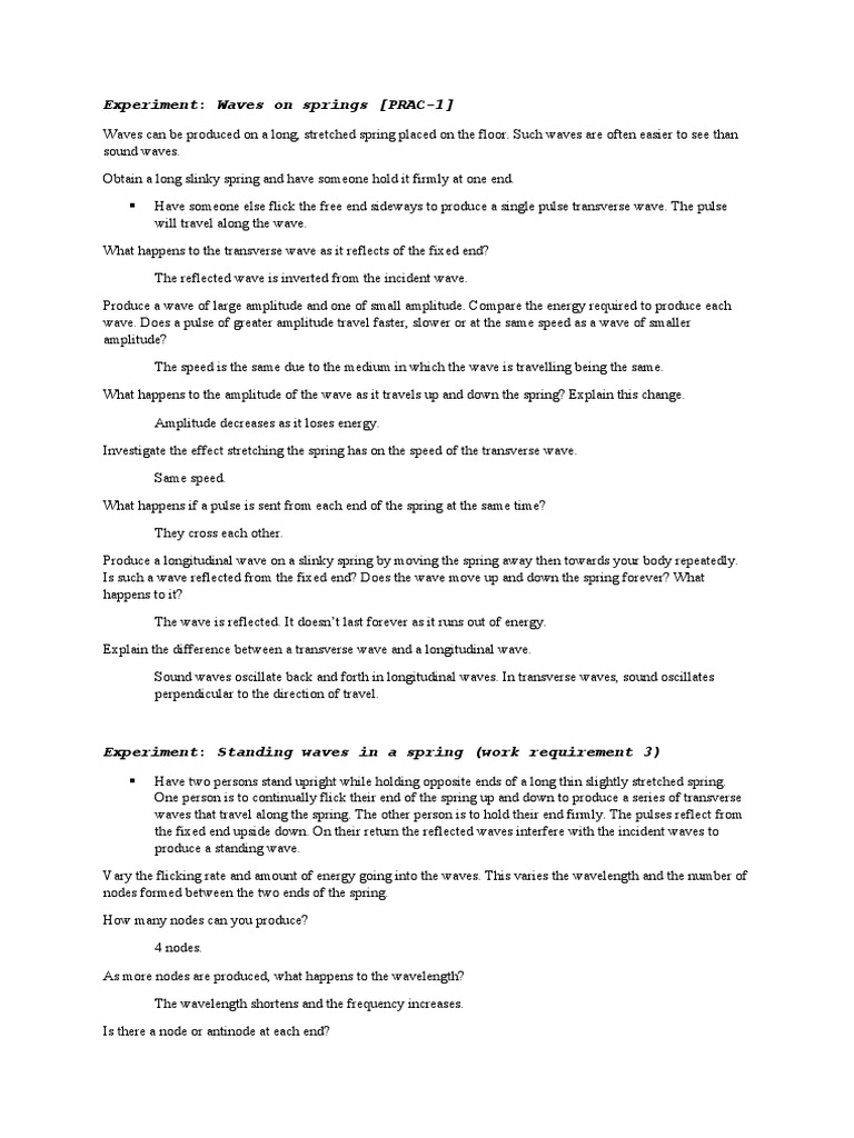 Experiment: Waves On Springs (PRAC-1) | PDF | Waves | Wavelength