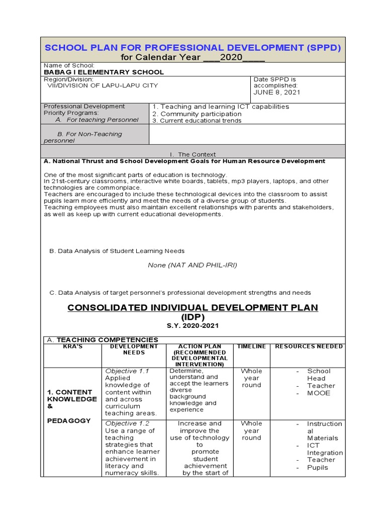 School Plan For Professional Development | PDF | Educational Technology ...