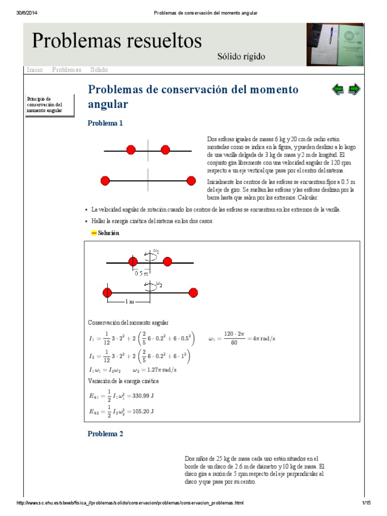 Problemas de Conservación Del Momento Angular | PDF | Rotación | Momento angular