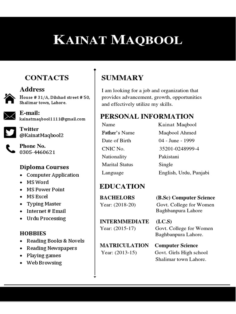 Kainat CV | PDF