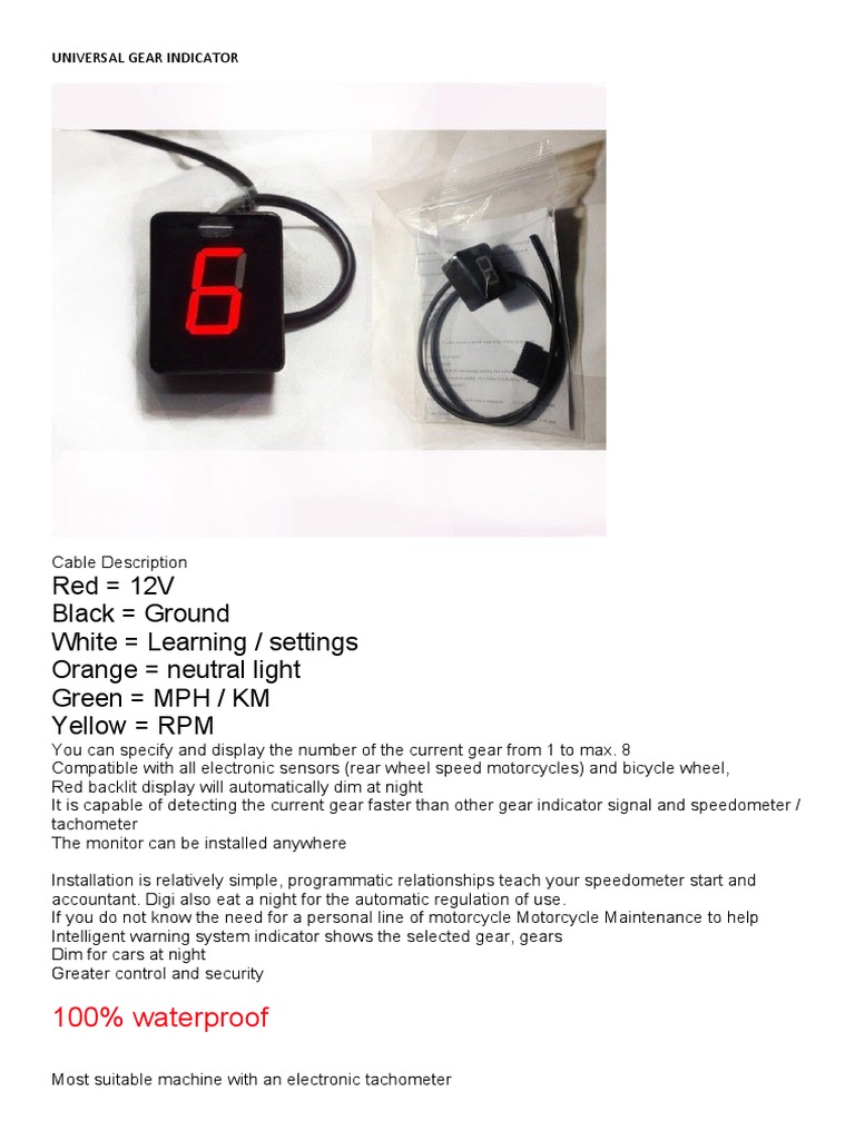 Universal Motorcycle Gear Indicator Guide | PDF | Business | Computers