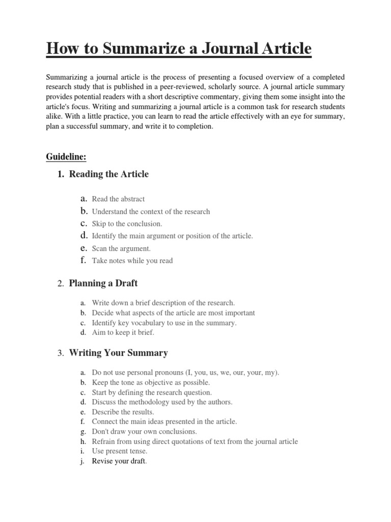 How To Summarize A Journal Article | PDF