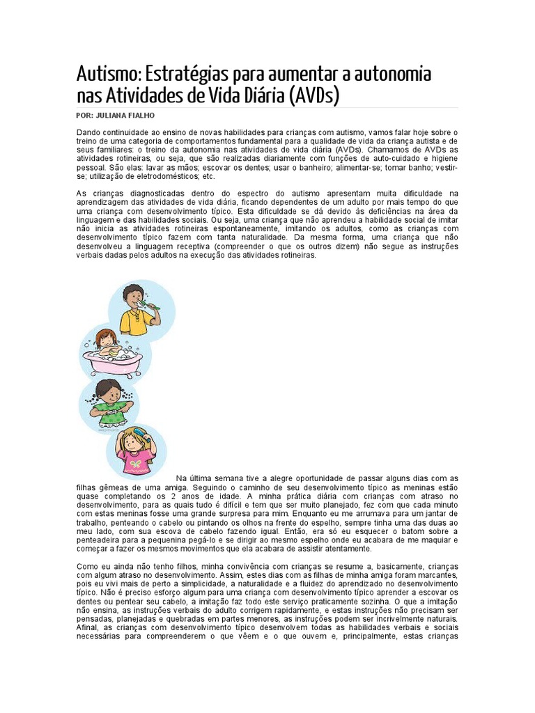 Autismo: Aumentando a Autonomia em AVDs | PDF | Autismo | Ciências ...