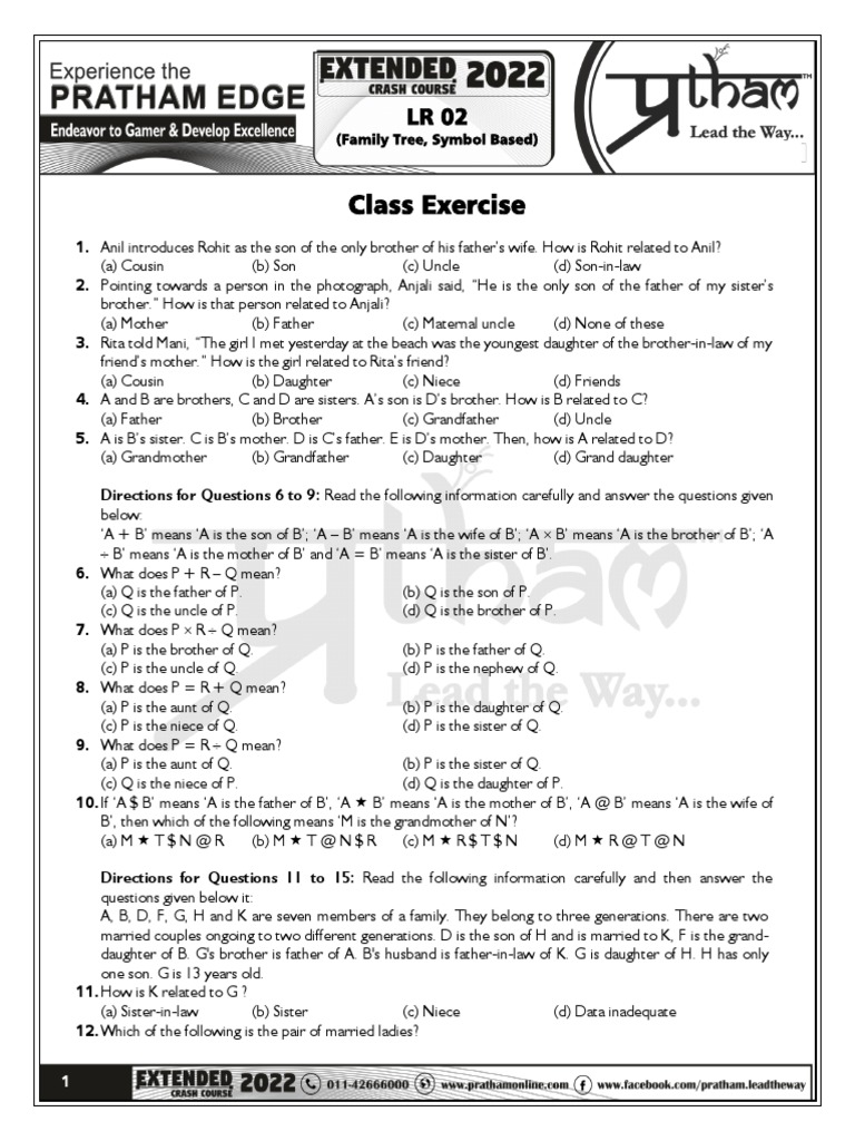 Class Exercise: Directions For Questions 6 To 9: Read The Following ...