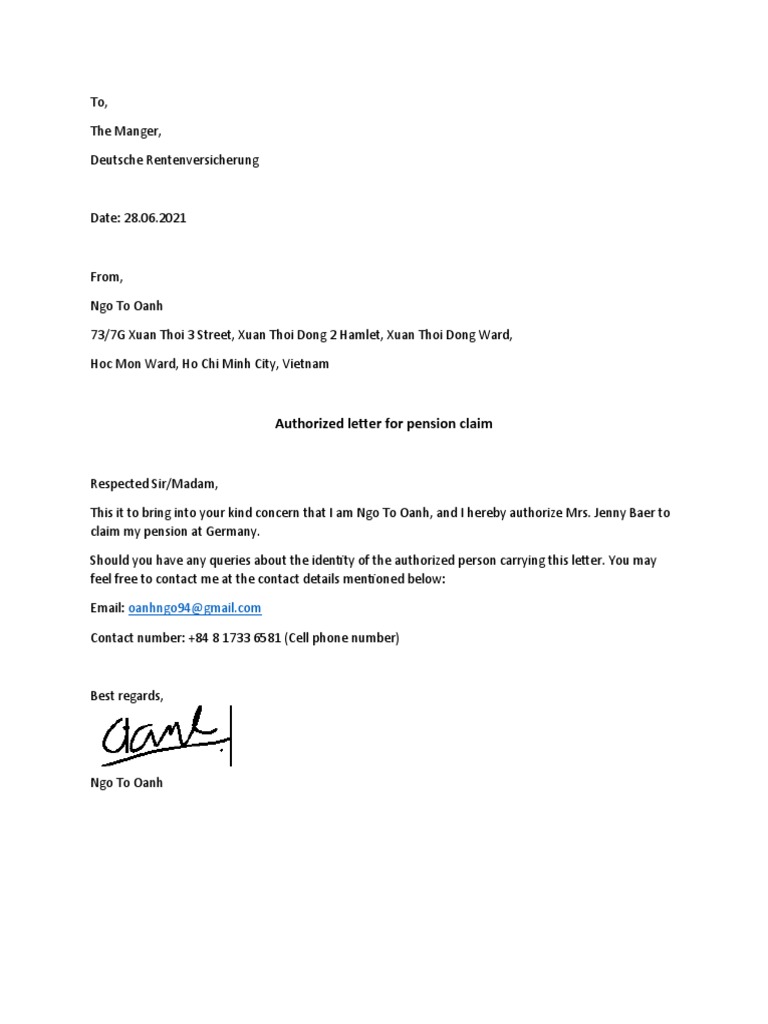 Authorized Letter For Pension | PDF | Politics | Social Science