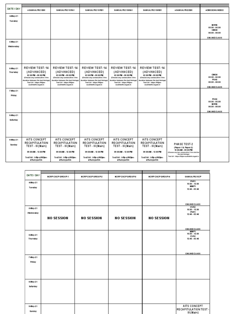 MAIN Time Table 04-09 MAY 2021 SENIOR WING | PDF