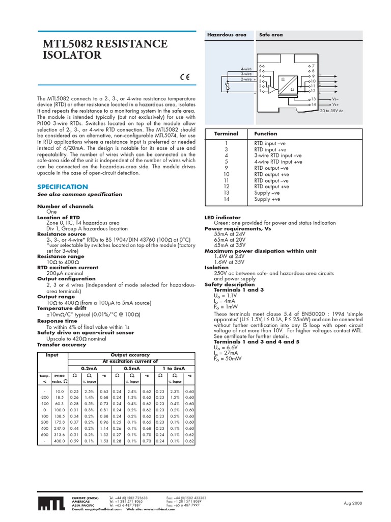 Mtl5082 Resistance Isolator: Specification | Download Free PDF ...