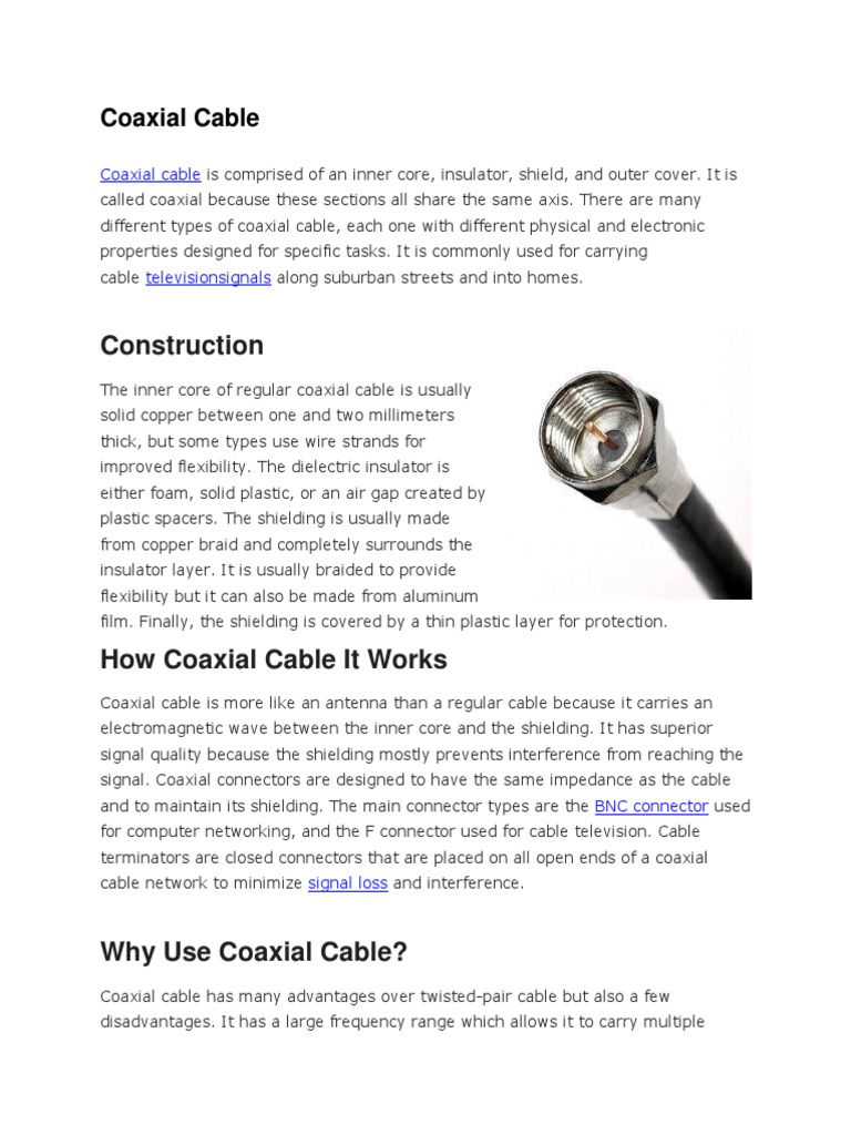 Construction: Coaxial Cable | PDF | Coaxial Cable | Cable Television