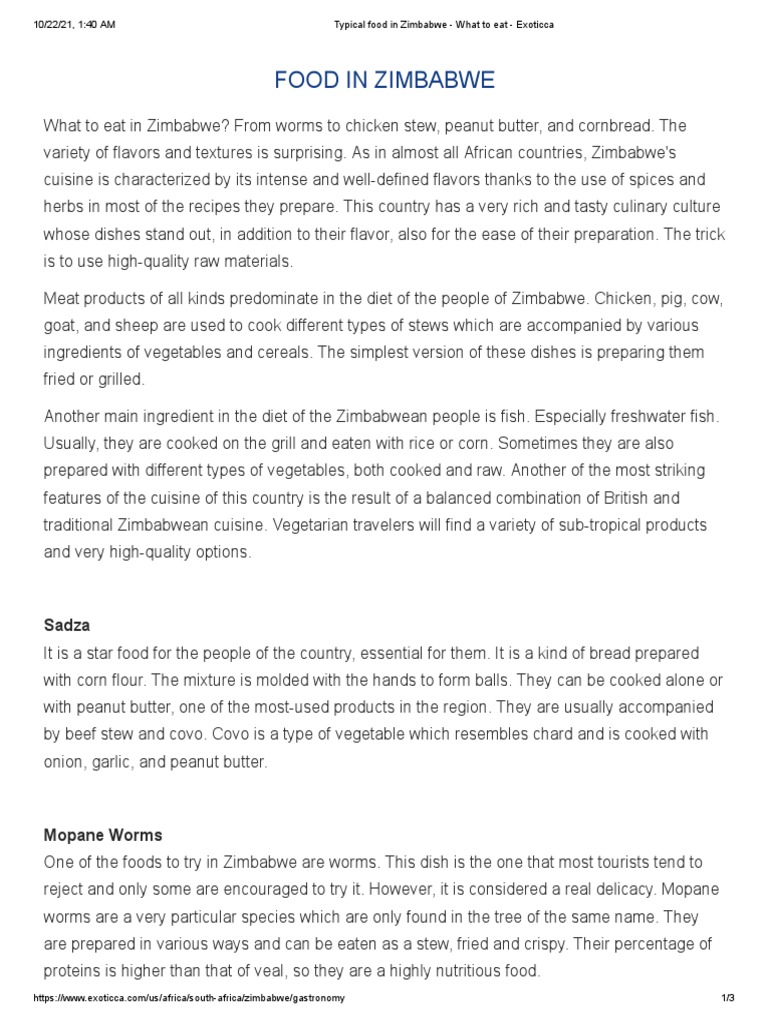 Typical Food in Zimbabwe - What To Eat - Exoticca | PDF | Foods | Cuisine