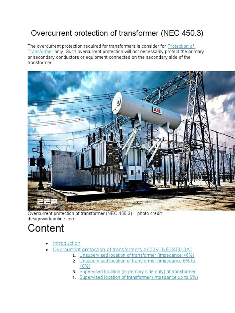 Overcurrent Protection of Transformer NEC450.3 | PDF | Transformer ...