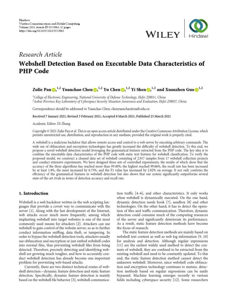Webshell Detection Based On Executable Data Charac | PDF | Php | Internet & Web