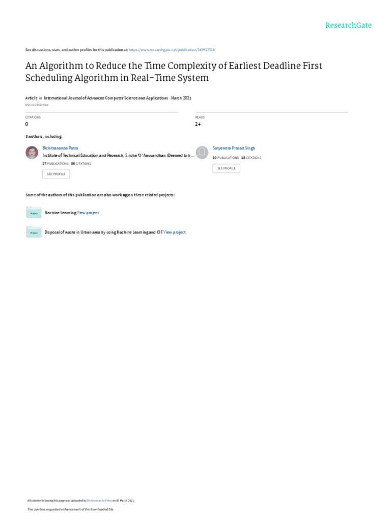 An Algorithm To Reduce The Time Complexity Of Earliest Deadline First Scheduling Algorithm In 