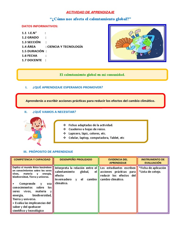 Actividades sobre Calentamiento Global | PDF | Cambio climático ...