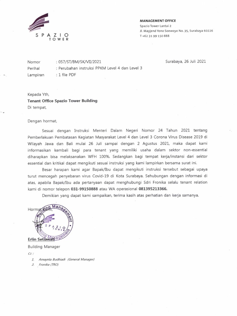 057 Perubahan Instruksi PPKM Level 4 Dan Level 3 | PDF