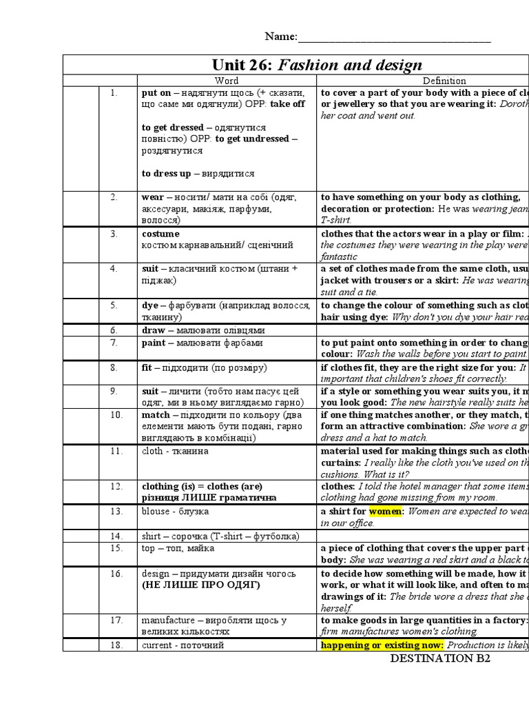 Destination B2 - Unit 26 - Fashion and Design | PDF | Clothing | Hairstyle