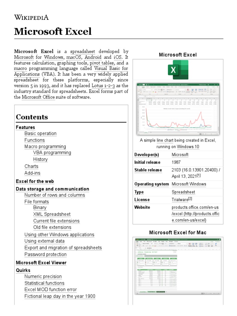 Microsoft Excel - Wikipedia | PDF | Microsoft Excel | Visual Basic For ...