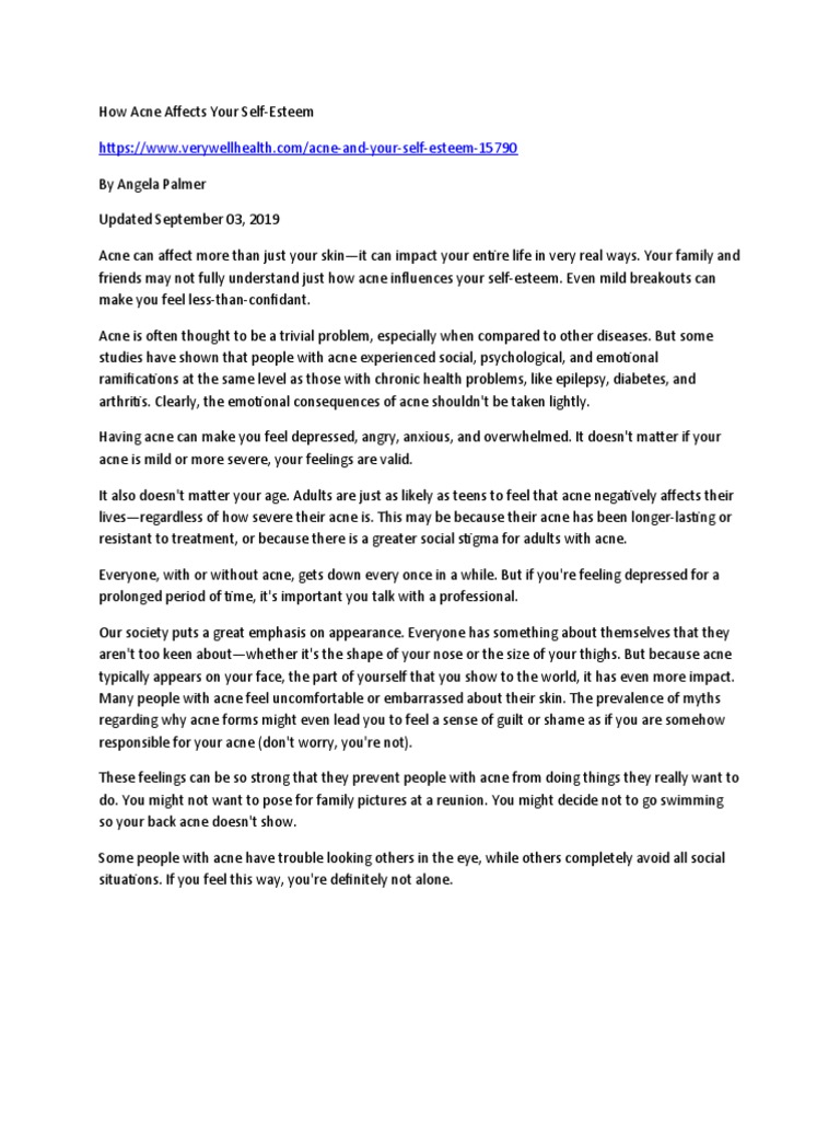 Acne's Impact on Self-Esteem | PDF | Self Esteem | Adolescence