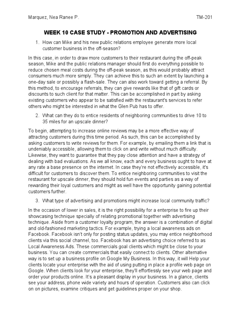 Week 10 Case Study | PDF | Advertising | Customer
