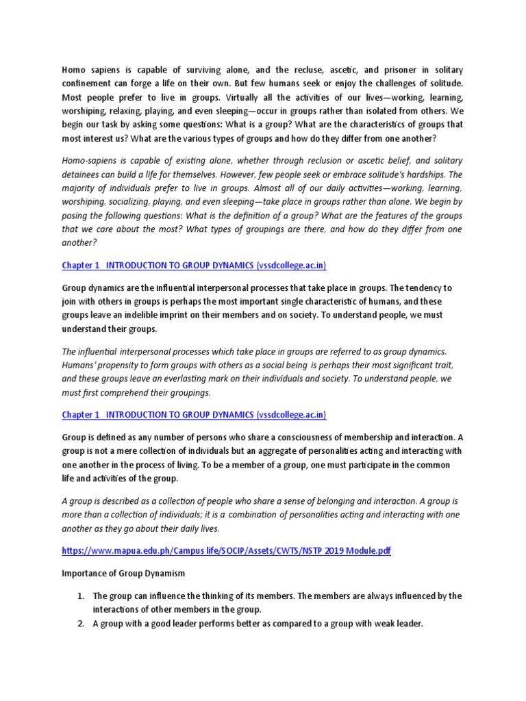 NSTP - Group Dynamics | PDF | Human | Solitude