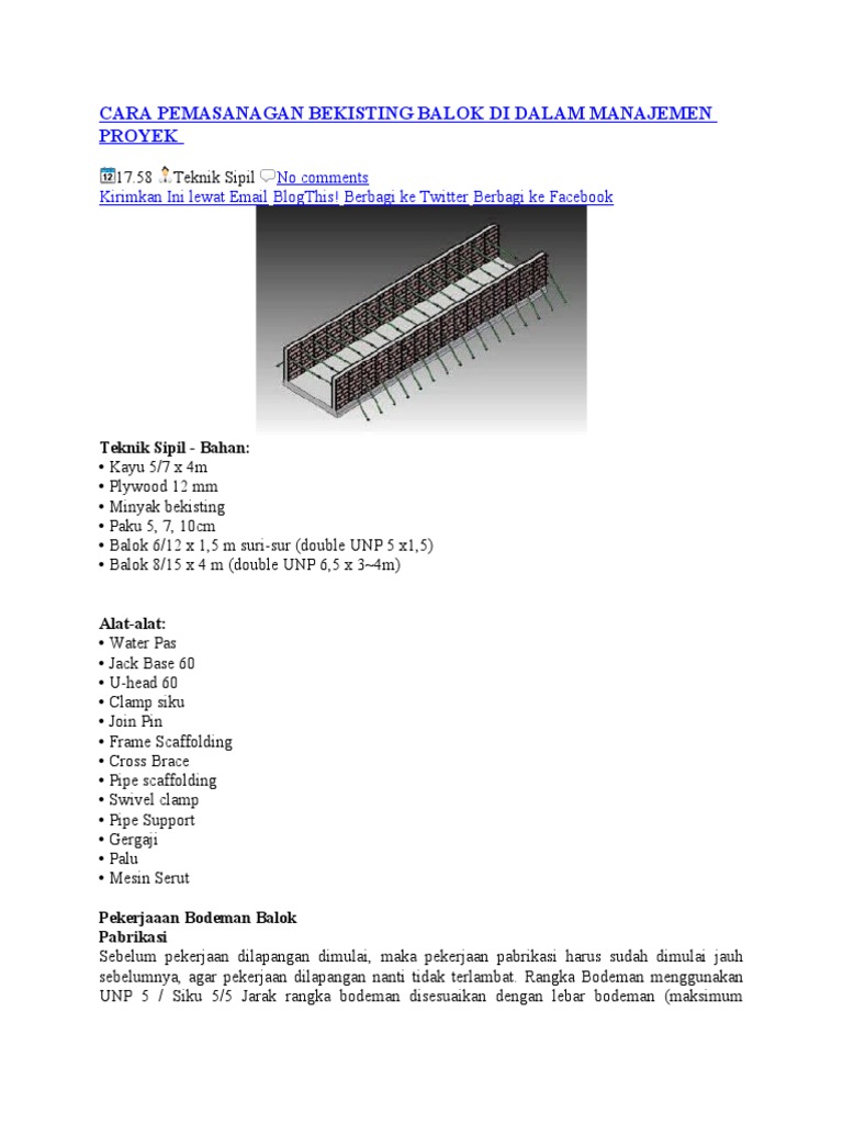 Cara Pemasanagan Bekisting Balok Di Dalam Manajemen Proyek | PDF