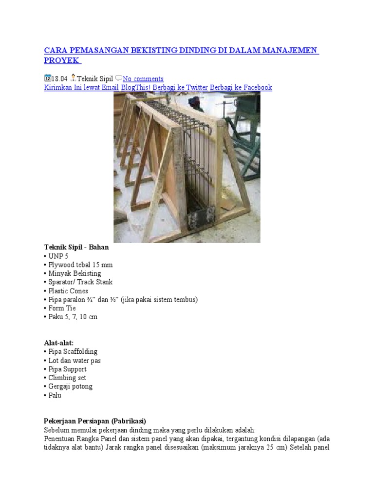 Cara Pemasangan Bekisting Dinding Di Dalam Manajemen Proyek | PDF