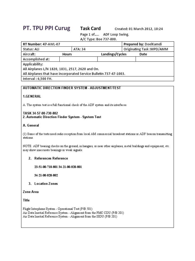 Task Card ADF Loop Swing | PDF | Electronics | Electrical Engineering
