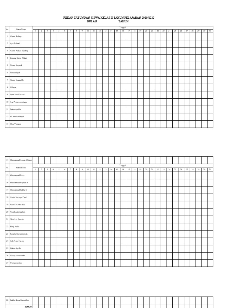 Rekap Tabungan Siswa Kelas II | PDF