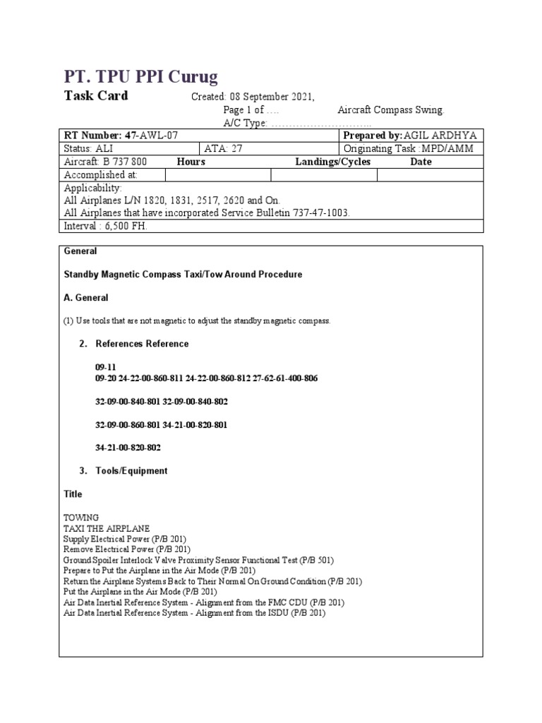 Task Card Compass Swing | PDF | Compass | Transport