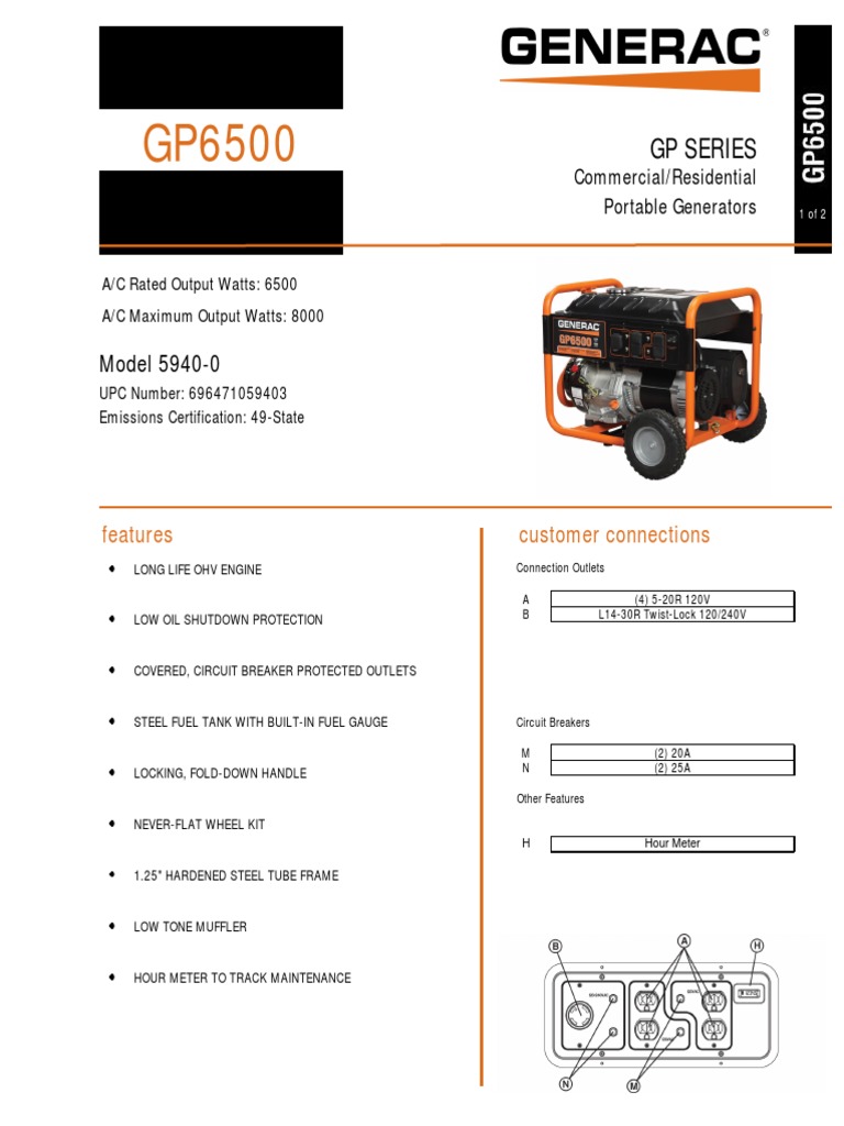GP6500 Spec Sheet 0189280SBY | PDF | Engines | Manufactured Goods